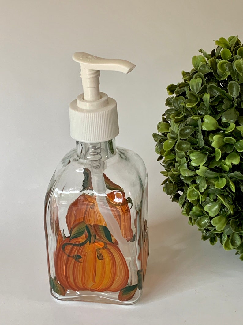 Pumpkins liquid soap dispenser painted glass dish soap | Etsy