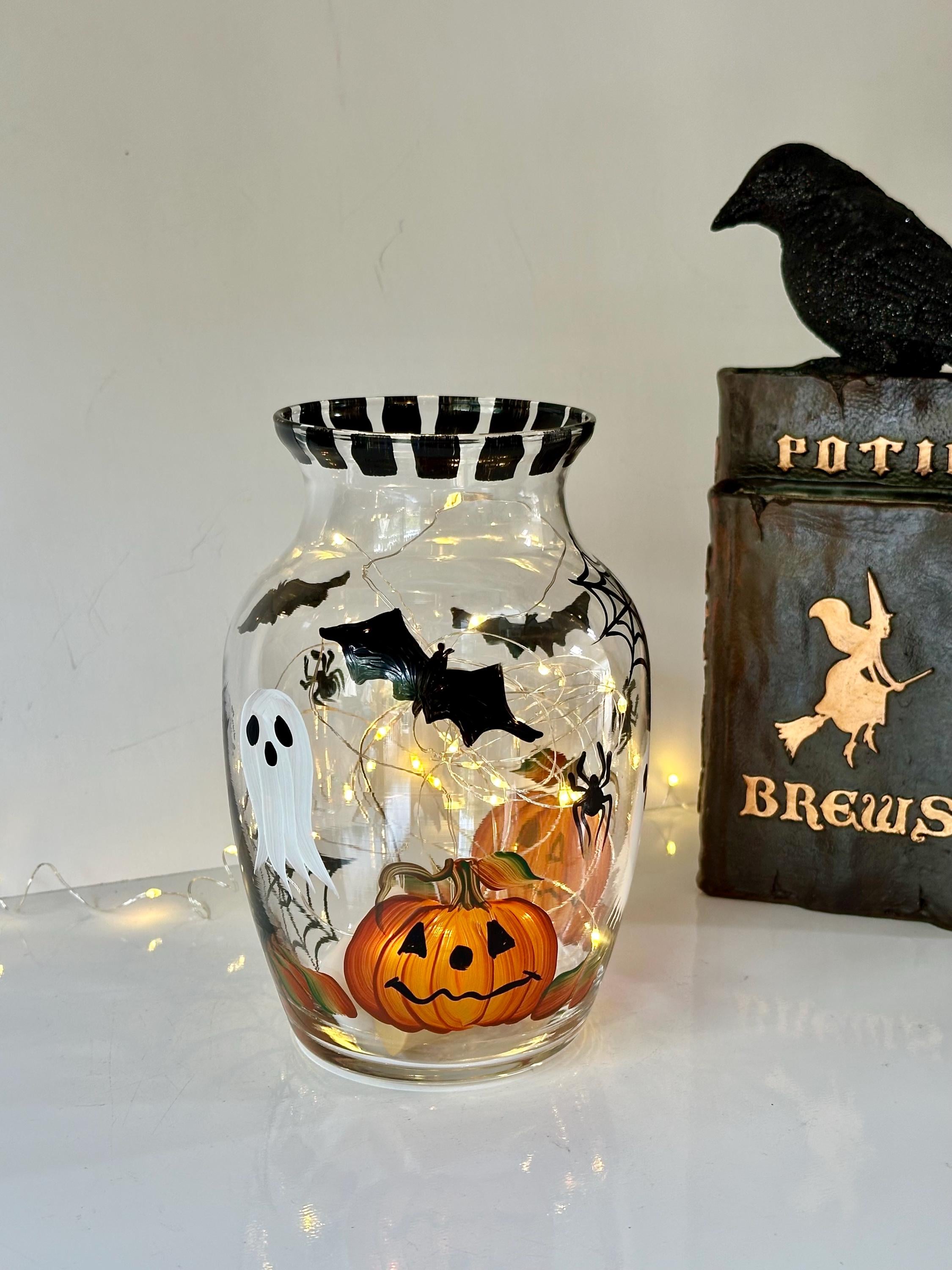 Painted Halloween Vase Spiders Autumn Table Decor, Halloween Gift ...
