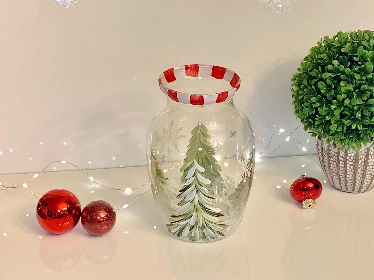Painted Winter Vase Whimsical Christmas, Painted Holiday Vase Snow ...