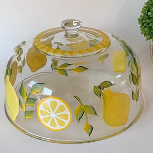 Cake Stand Dome Set Lemons Cupcake Stand Painted Lemons - Etsy