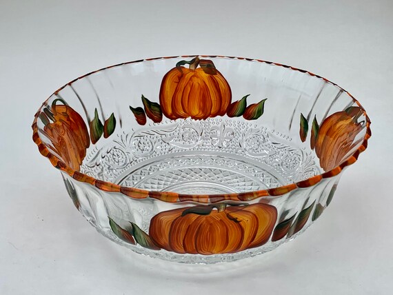 Painted Glass Pumpkin Bowl Autumn Decor Fall Salad Bowl - Etsy