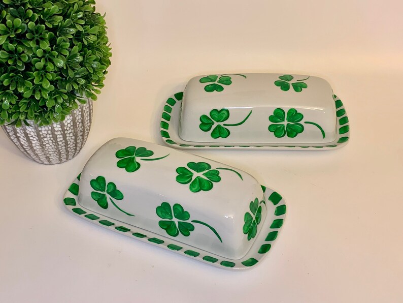 Hand Painted Ceramic Butter Dish Shamrock Butter Dish With | Etsy