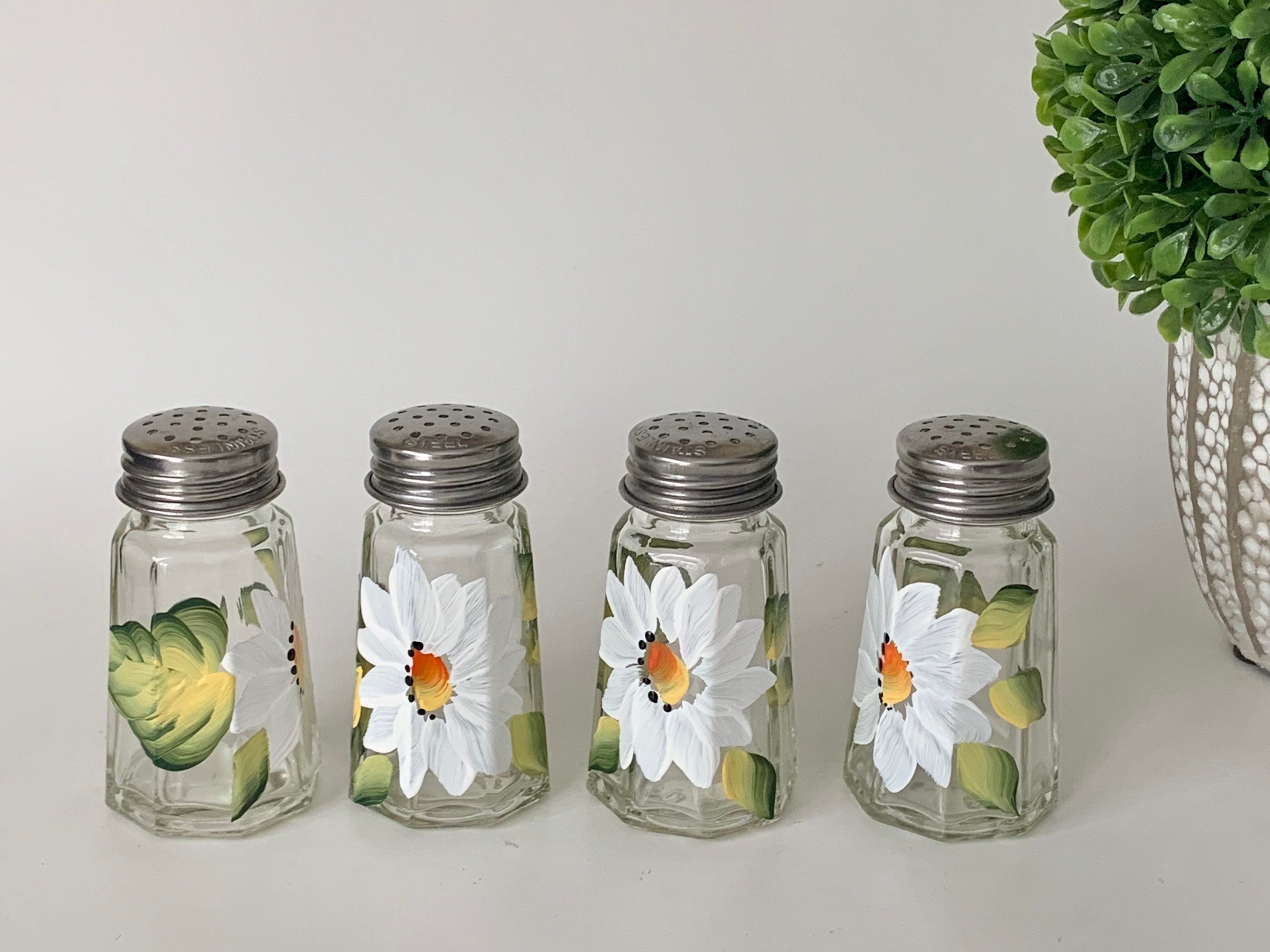 Hand Painted Salt and Pepper Shakers With Daisies and Ladybugs, Cute ...