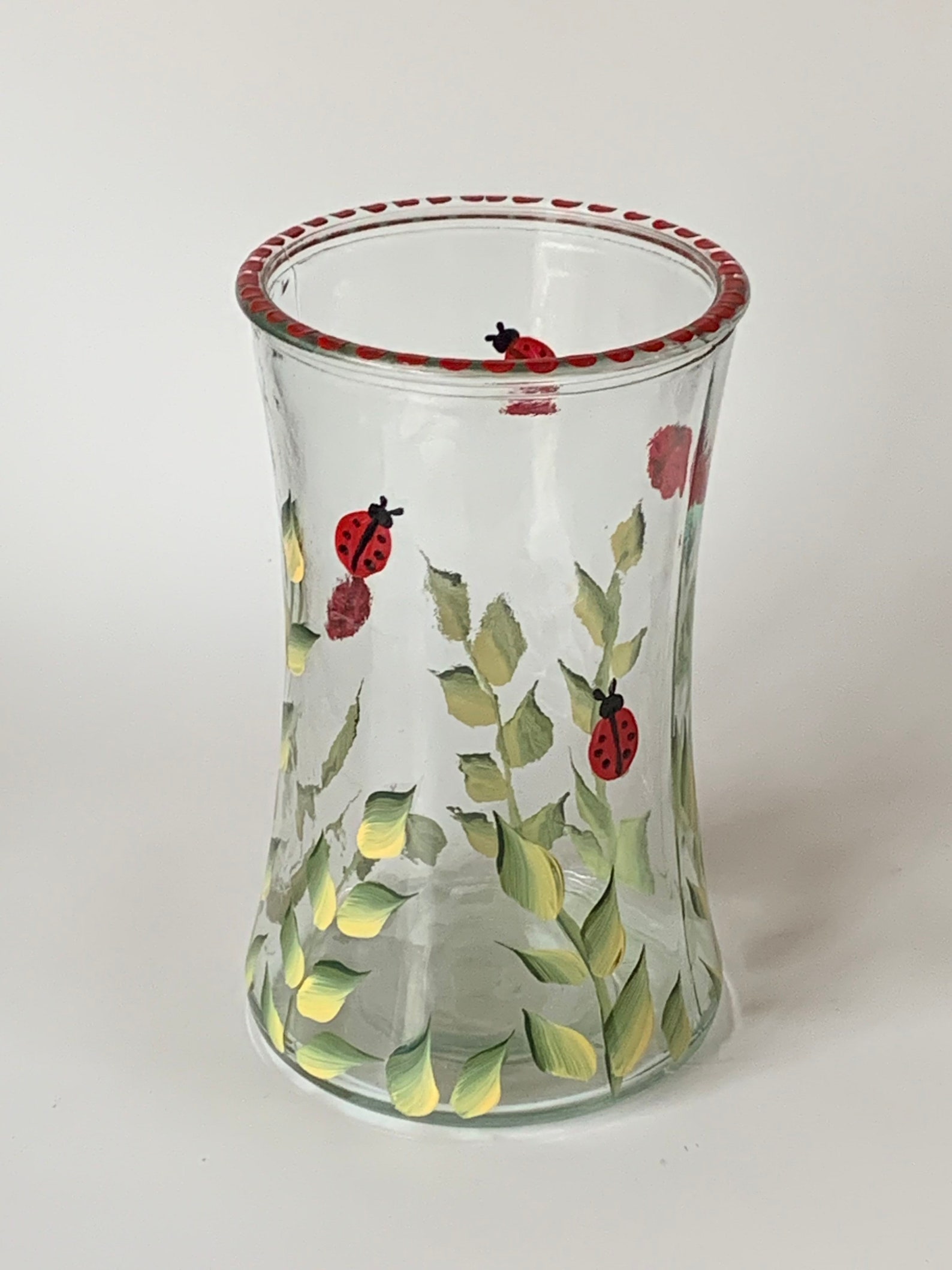 Painted Glass Vase Cute Ladybugs, Flower Vase, Housewarming Gift ...