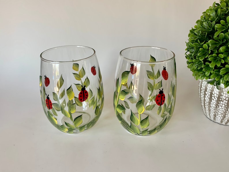 Ladybugs Pitcher Set Large Water Pitcher, Painted Wine Glasses ...