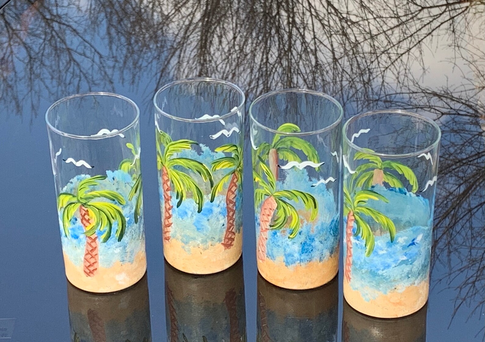 Hand Painted Glass Pitcher Set Ocean Scene Tropical Pitcher - Etsy