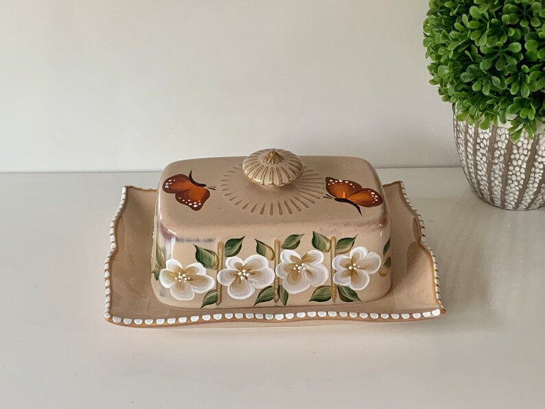 Painted Butter Dish With Monarch Butterflies White Flowers - Etsy