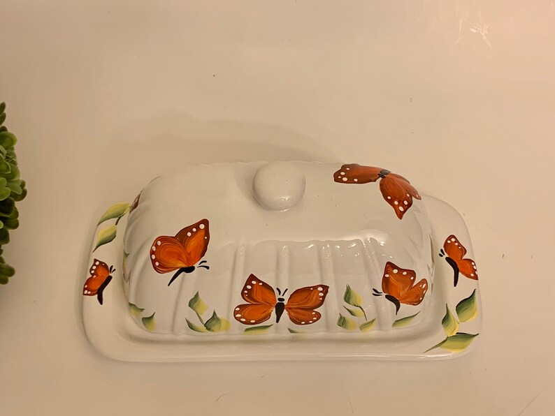 Painted butter dish with monarch butterflies ceramic butter | Etsy