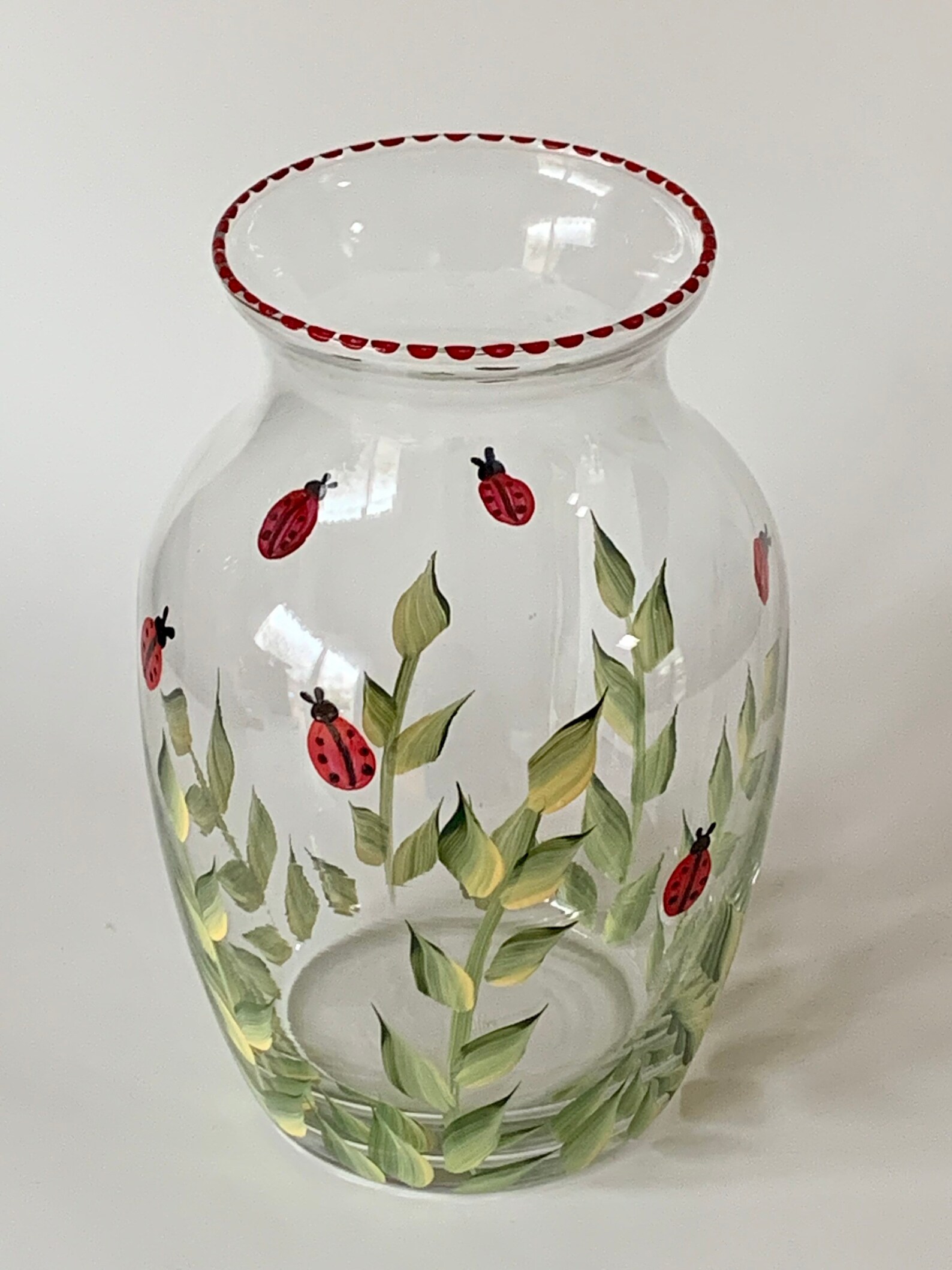 Painted Glass Vase Cute Ladybugs, Flower Vase, Housewarming Gift ...