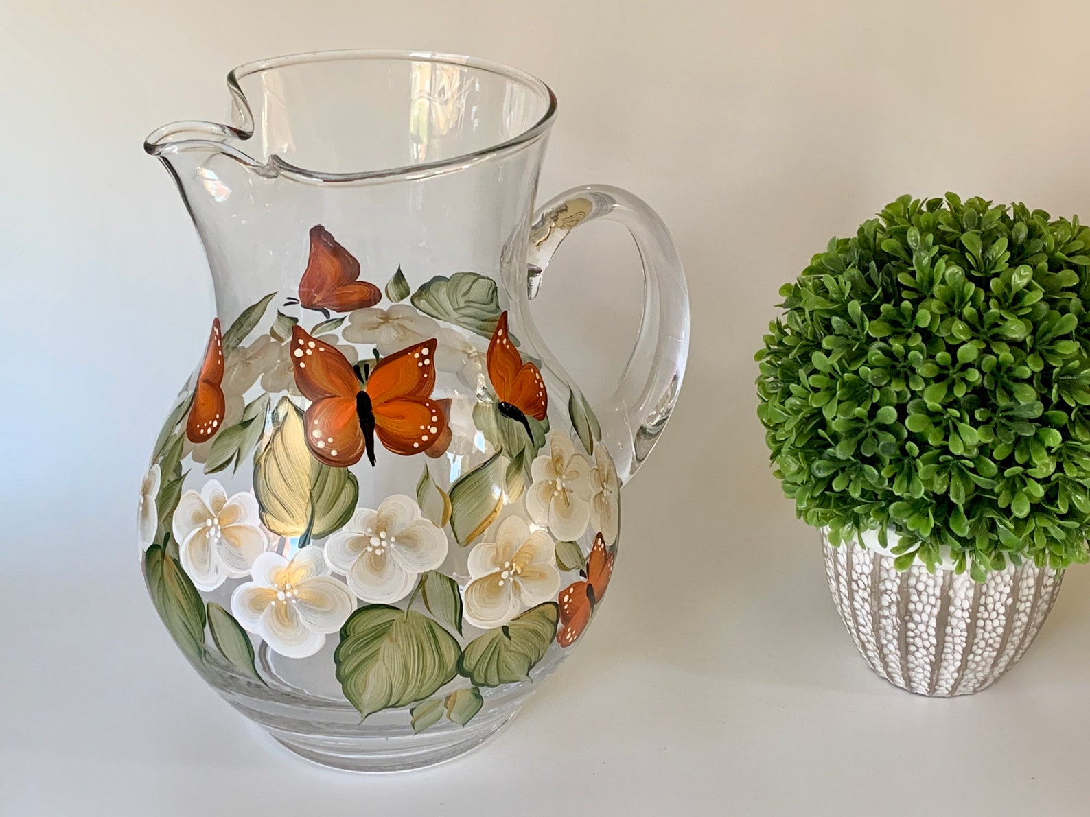 Butterfly Glass Pitcher Set, Painted Stemless Wine Glasses, Step Mom ...