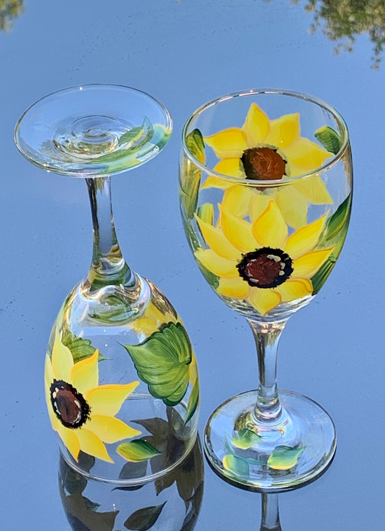 Copas de vino pintadas con girasoles regalo de madrina - Etsy España