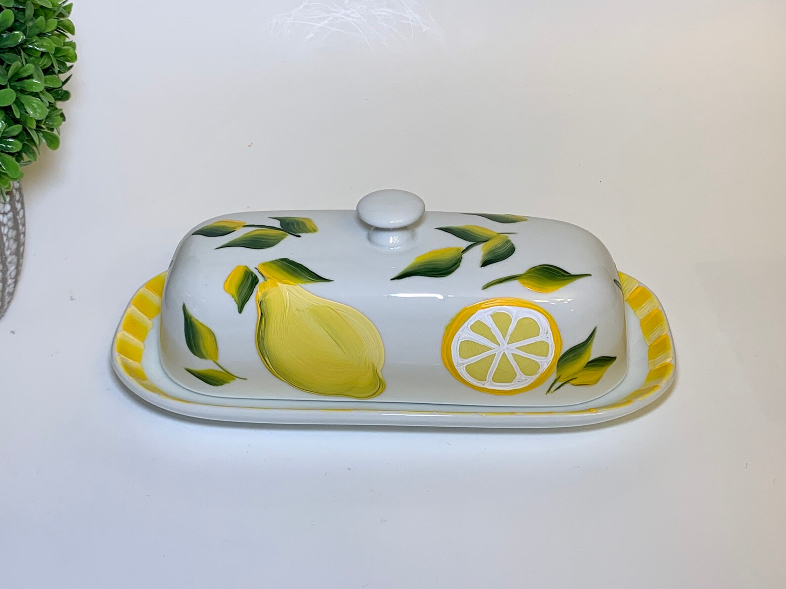 Hand Painted Ceramic Butter Dish Lemons Butter Dish With | Etsy