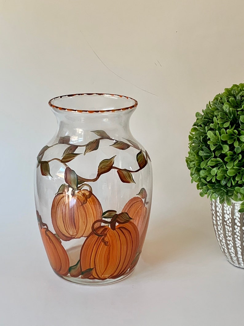 Painted Glass Pumpkin Flower Vase, Autumn Table Decor, Fall Painted ...