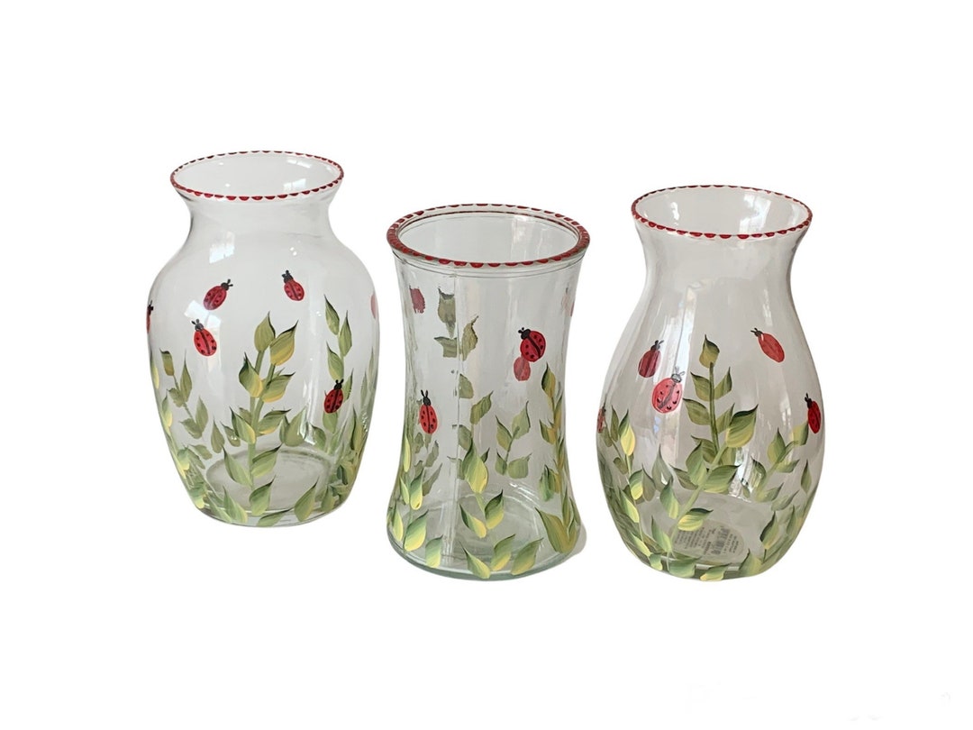 Painted Glass Vase Cute Ladybugs, Flower Vase, Housewarming Gift ...