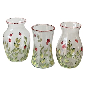 Painted Glass Vase Cute Ladybugs, Flower Vase, Housewarming Gift ...