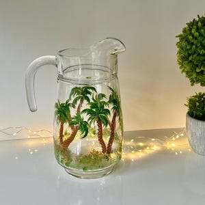 Palm Trees Glass Pitcher, Large Glass Tropical Pitcher, Water Sangria ...