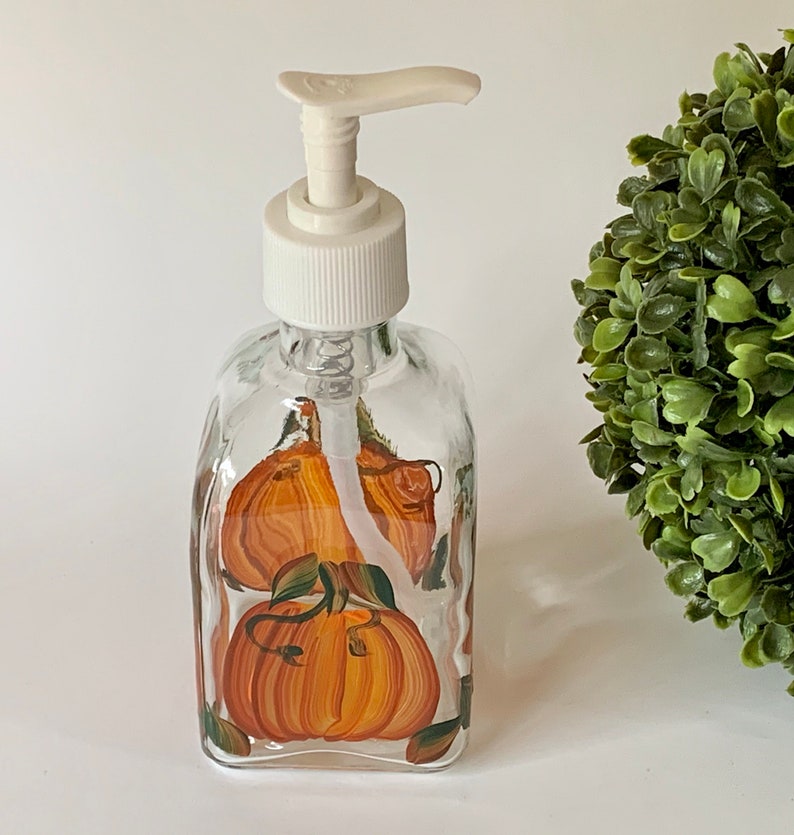 Pumpkins liquid soap dispenser painted glass dish soap | Etsy