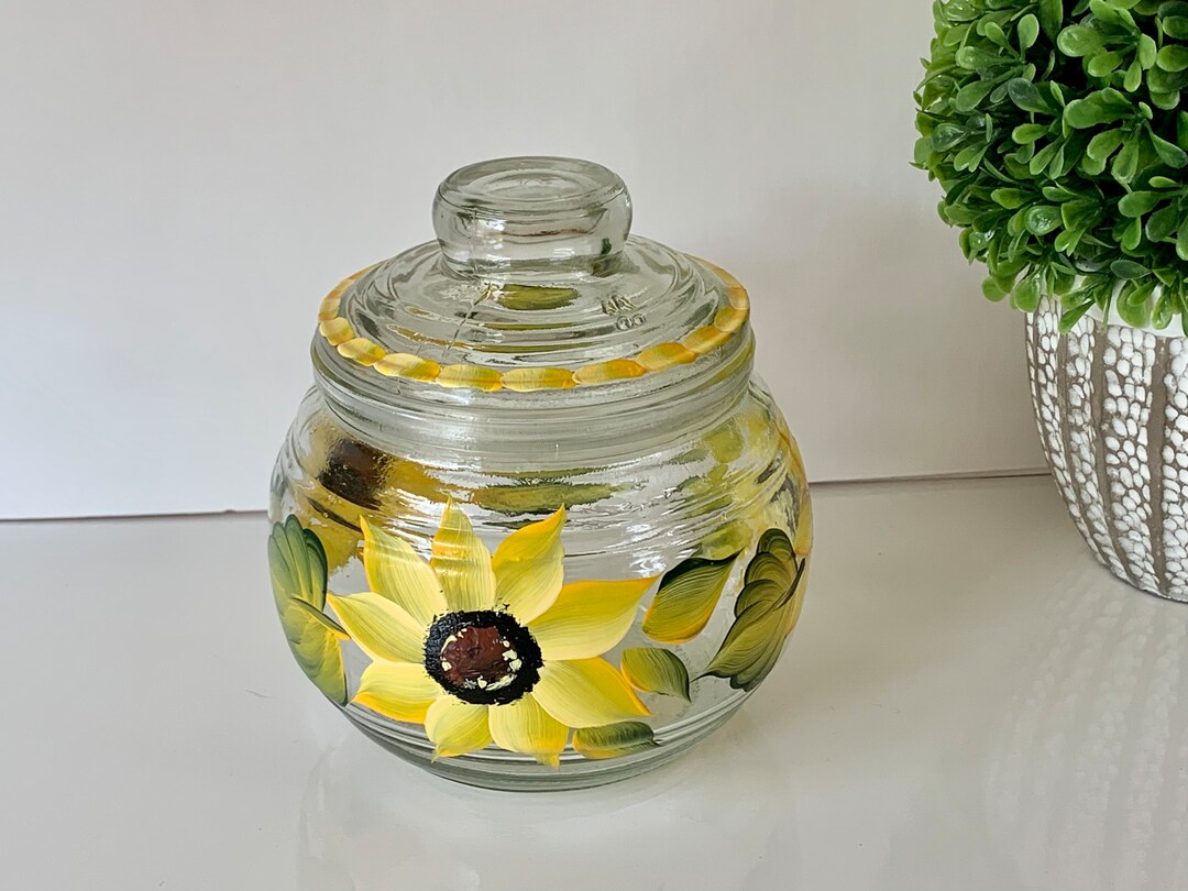 Candy or Cookie Jar With Hand Painted Sunflowers All Around With a ...
