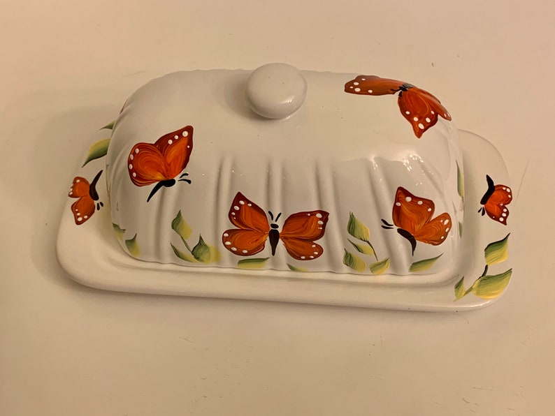 Painted butter dish with monarch butterflies ceramic butter | Etsy
