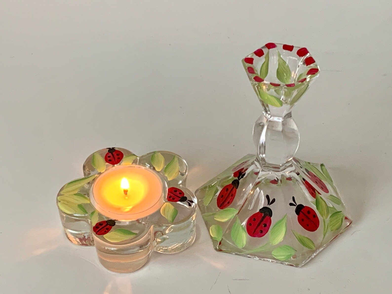 Set of 2 candle holders with ladybugs. | Etsy