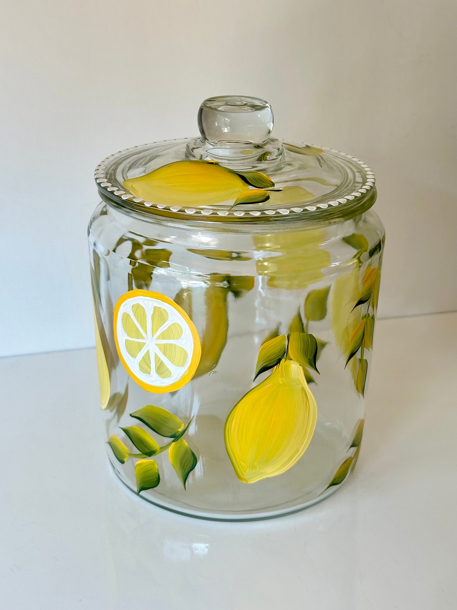 Painted Gallon Cookie Jar Lemons, Lemon Themed Candle Holder Kitchen ...