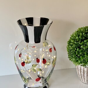 Painted Glass Vase Cute Ladybugs, 30th Birthday Gift for Women, Black ...