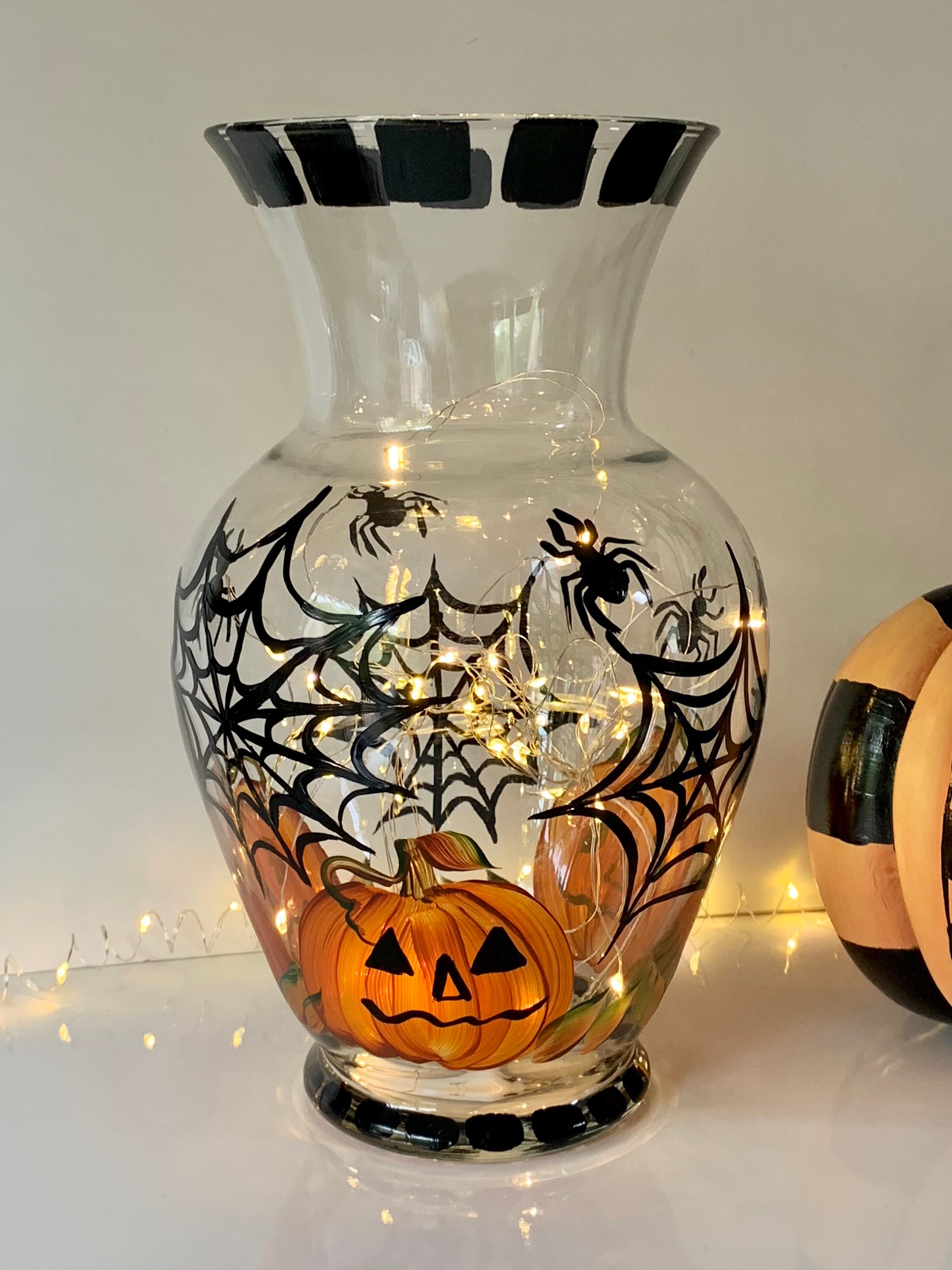 Painted Halloween Vase Spiders Autumn Table Decor, Halloween Gift ...