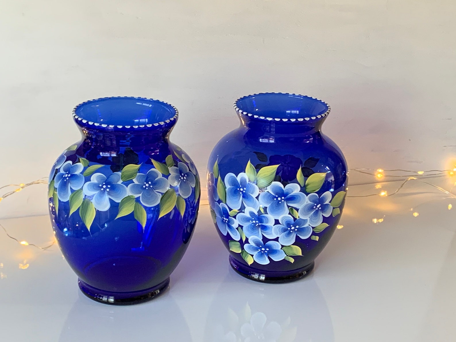 Painted Blue Glass Vase, Cobalt Blue Table Decor, One Blue Kitchen Gift ...