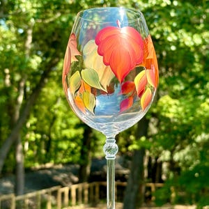 Fall Crystal Wine Glass, Painted Fall Leaves Autumn Wedding Gift ...