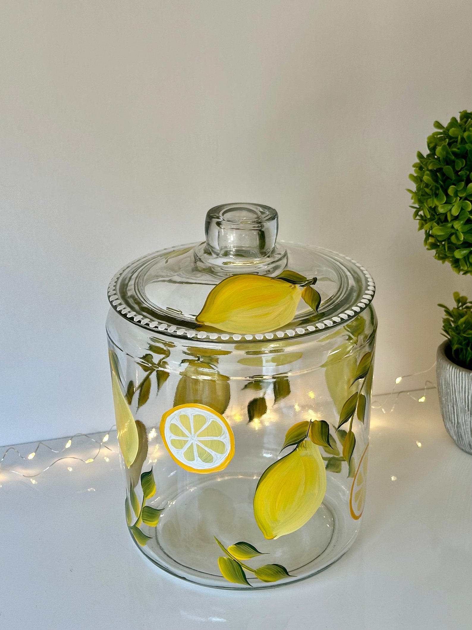 Painted Gallon Cookie Jar Lemons, Lemon Themed Candle Holder Kitchen ...