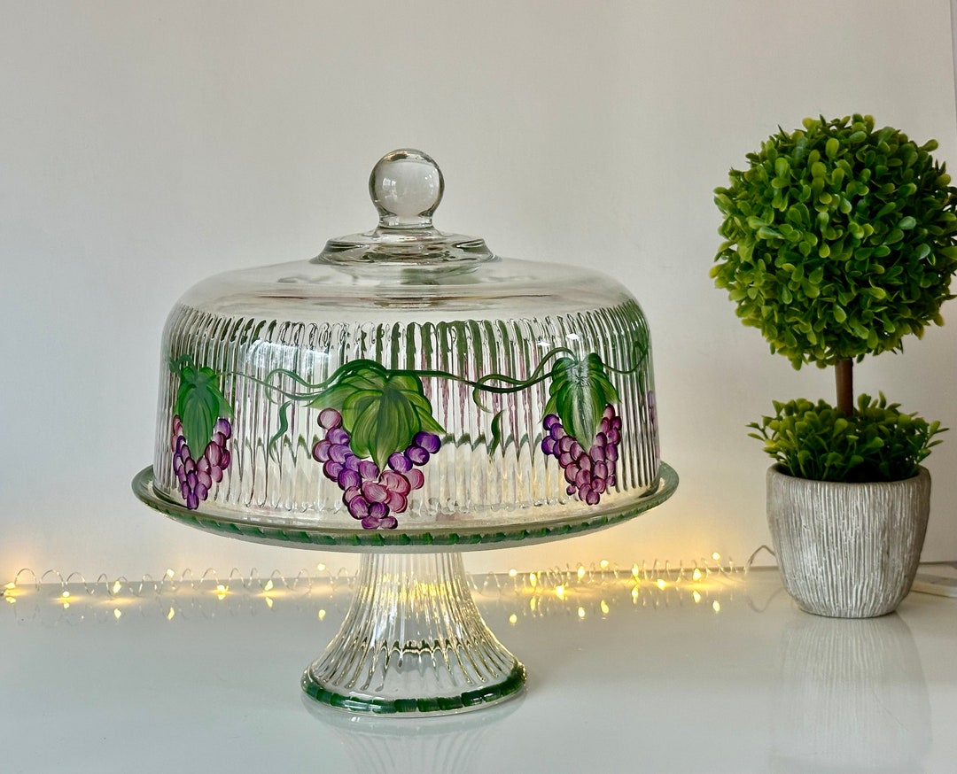 Painted Cake Dome Set Grapes, Cake Stand, Cupcake Stand, Grapes Cake ...