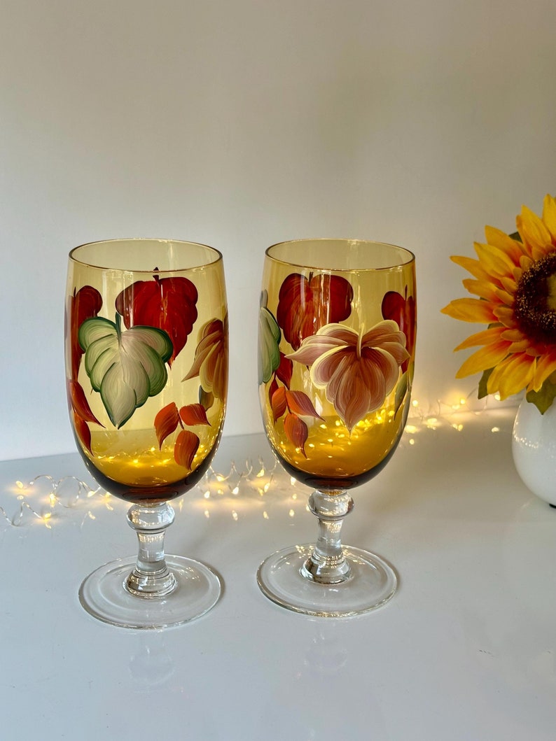 Fall Leaves Cocktail Glass, Painted Colorful Leaves Autumn Wedding Gift ...