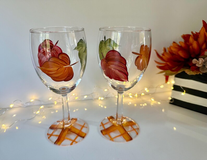 Fall Leaves Painted Wine Glasses, Autumn Goblet 21st Birthday Gift for ...