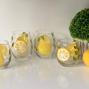 Painted Stemless Lemons Wine Glasses, Lemon Slices, Sister in Law Gift ...