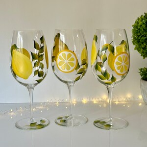 Painted Lemon Wine Glass, Lemon Slices Sister in Law Gift, Godmother ...