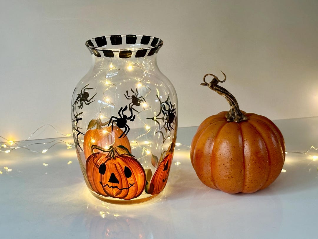 Painted Halloween Vase Spiders Autumn Table Decor, Halloween Gift ...