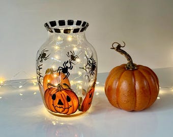Painted Halloween Vase Spiders Autumn Table Decor, Halloween Gift ...