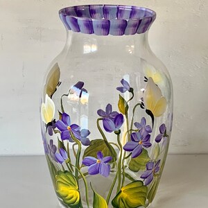 Painted Glass Violets Butterflies Vase Step Mom Gift, 21st Birthday ...
