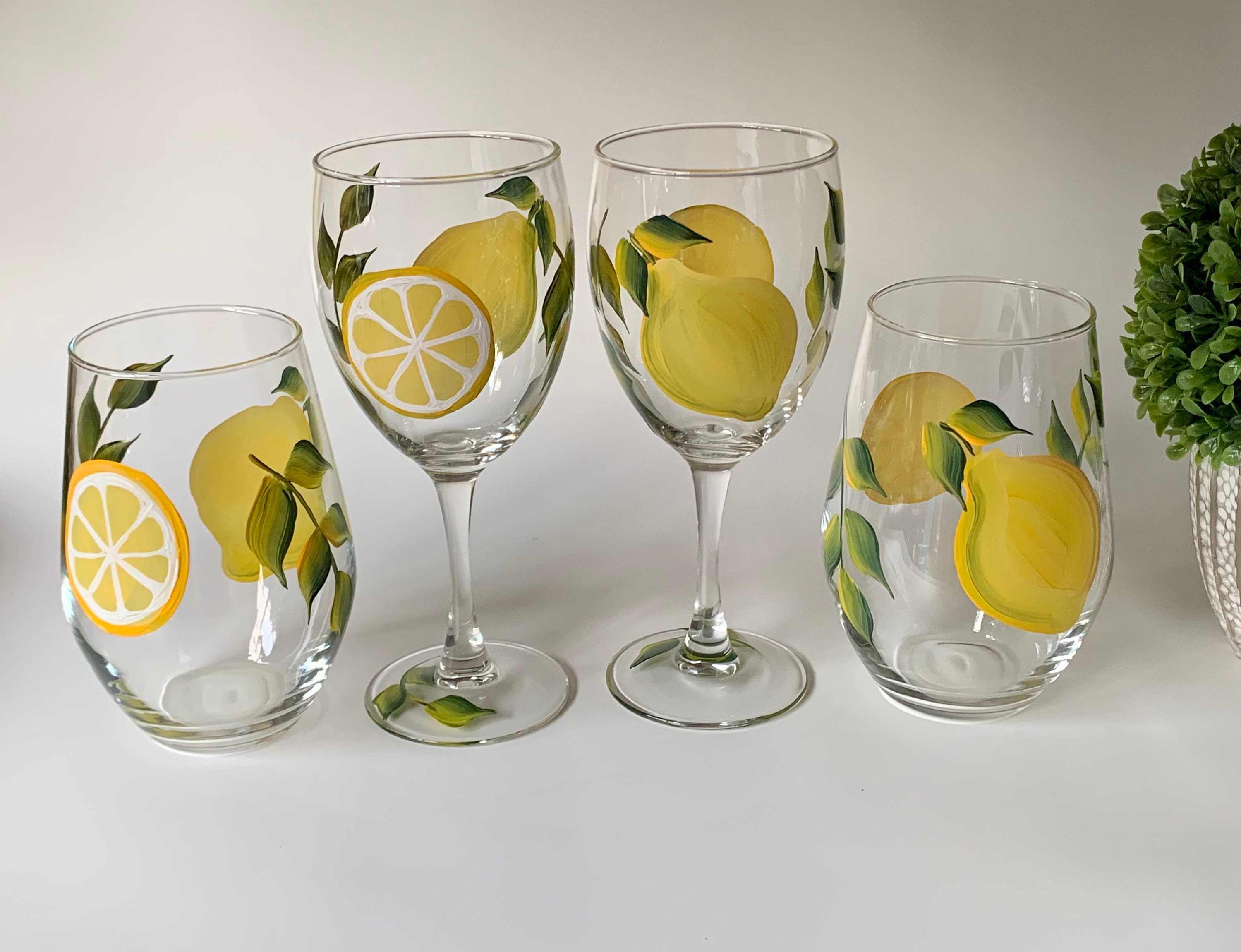 Verres à vin peints citrons et tranches de citron cadeau de | Etsy