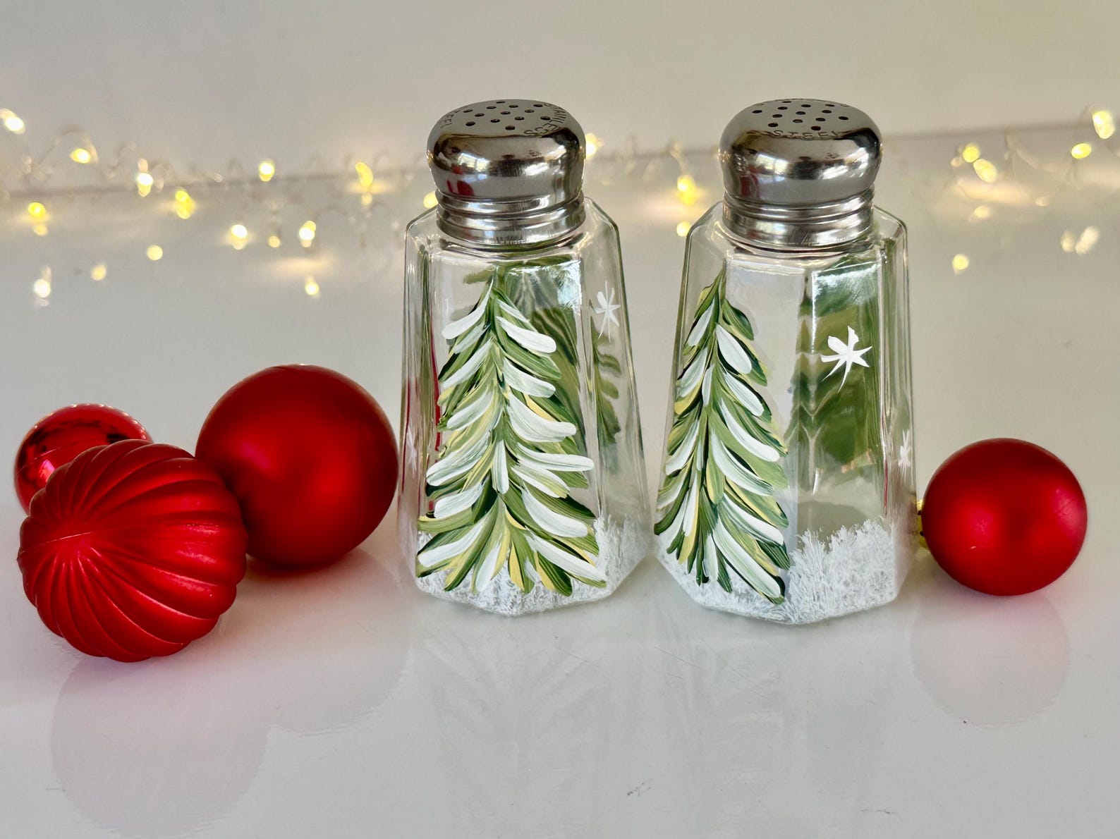Salt and Pepper Glass Shakers Painted Winter Berry Trees, Christmas ...