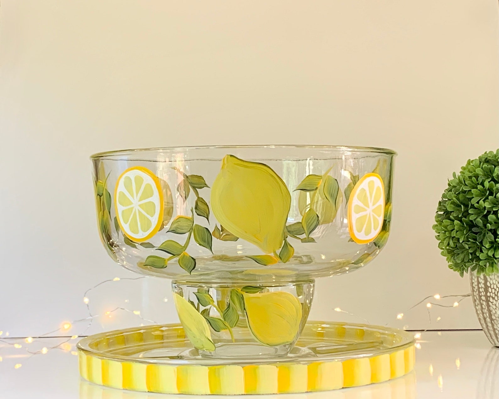 Cake Stand Dome Set Lemons Cupcake Stand Painted Lemons - Etsy