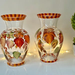 Painted Fall Vase Autumn Table Decor, ONE Colorful Fall Leaves Painted ...