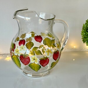 Strawberry Glass Pitcher Set Painted Stemless Wine Glasses, Step Mom ...