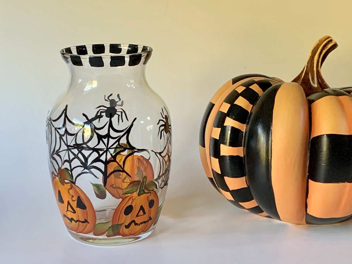 Painted Halloween Vase Spiders Autumn Table Decor Halloween - Etsy