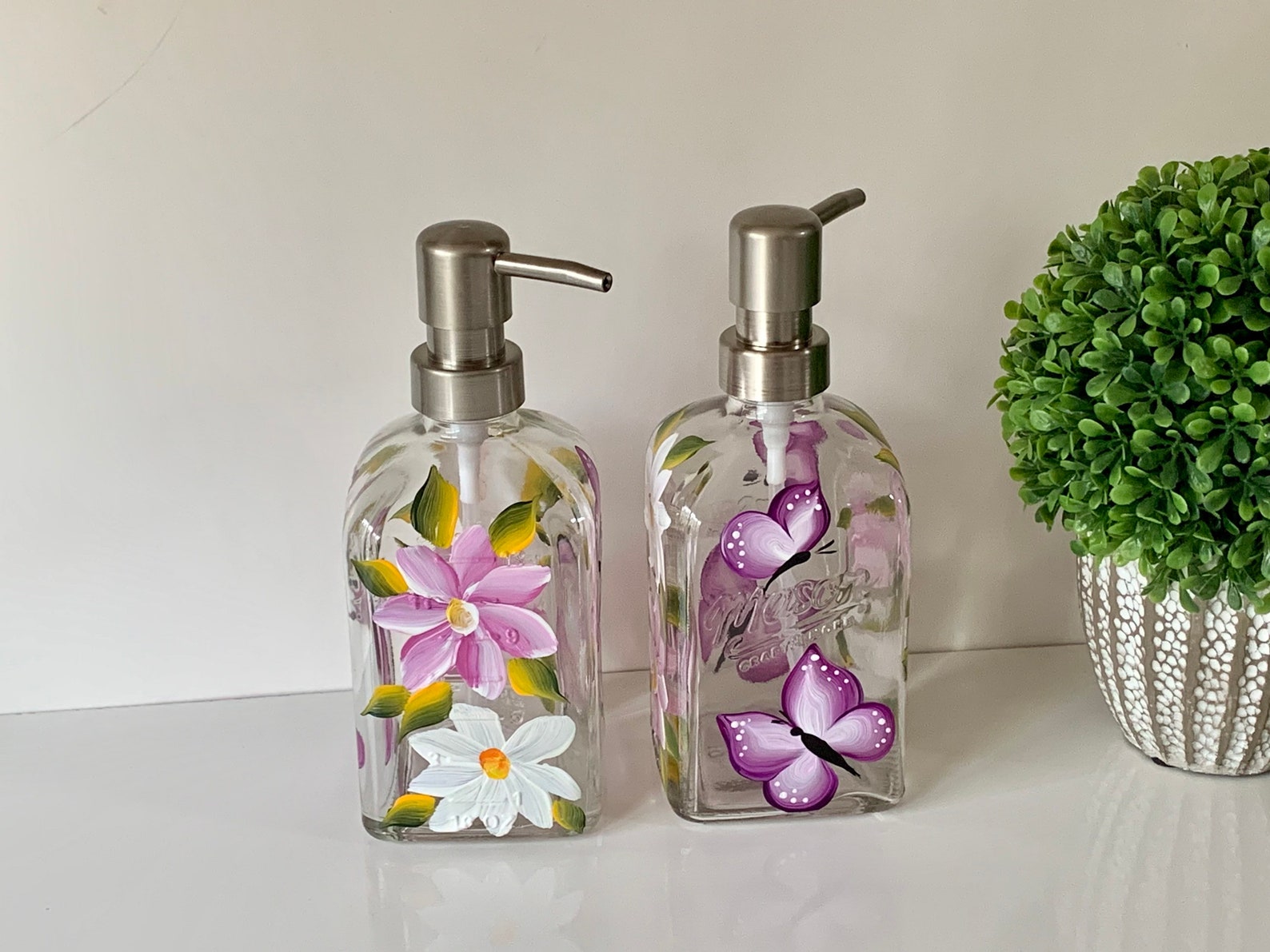 Painted Soap Dispenser Daisies Butterfly, One Liquid Soap Dispenser ...