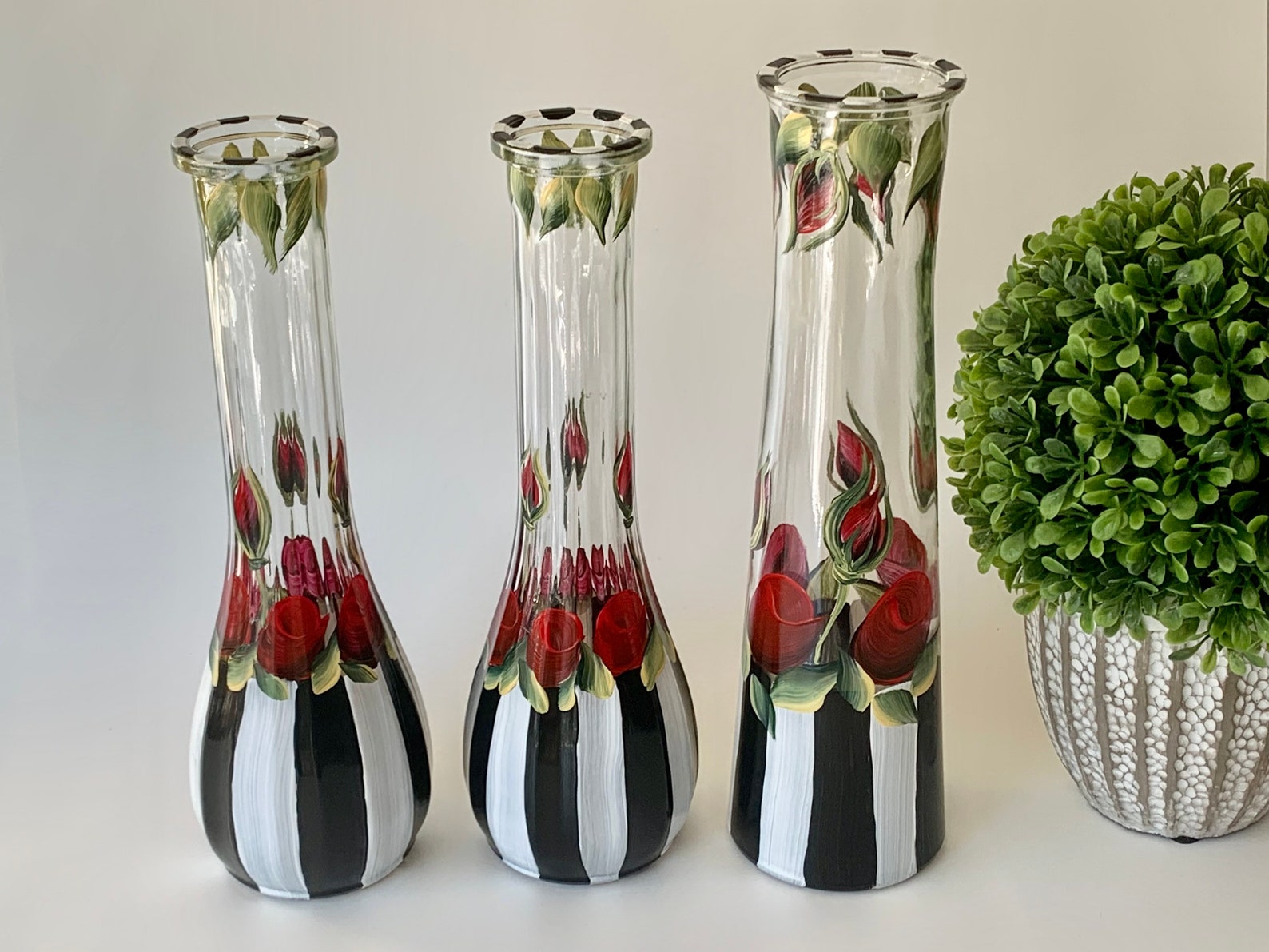 Painted bud vase glass roses vase black white vase roses | Etsy