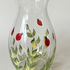 Painted Glass Vase Cute Ladybugs, Flower Vase, Housewarming Gift ...