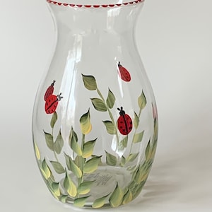 Painted Glass Vase Cute Ladybugs, Flower Vase, Housewarming Gift ...
