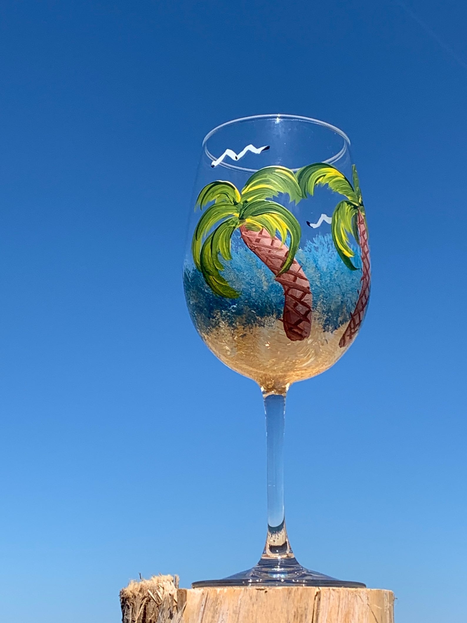 Hand Painted Glass Pitcher Set, Ocean Scene, Tropical Pitcher Set, Palm ...