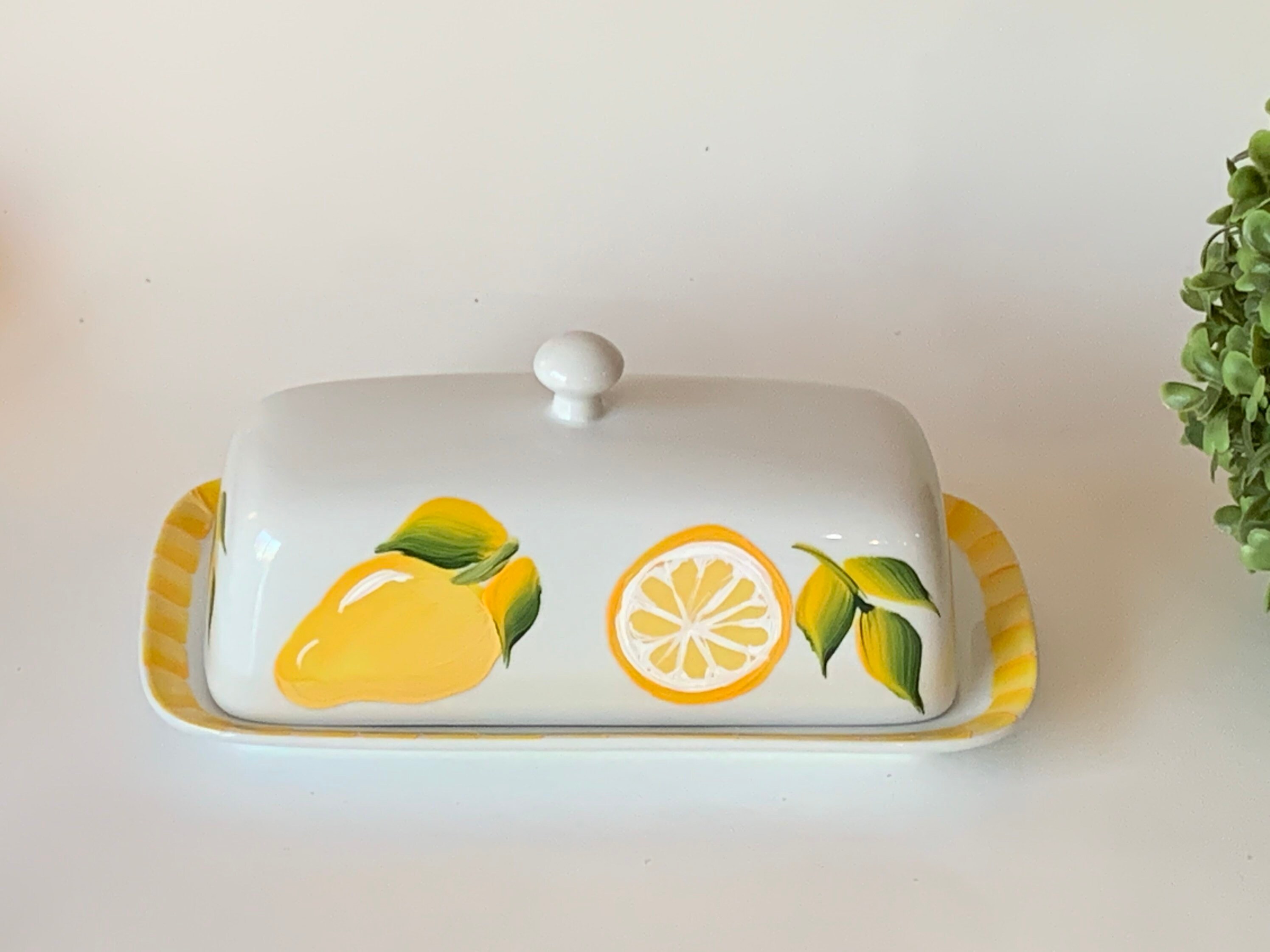 Hand painted ceramic butter dish lemons butter dish with | Etsy